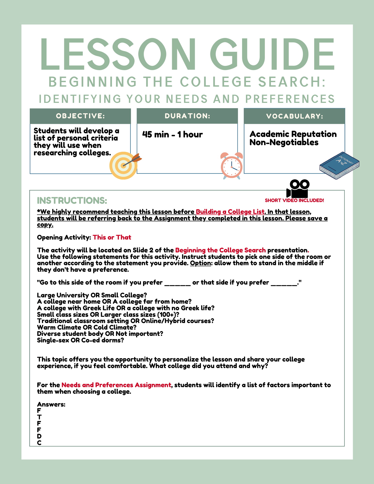 Beginning the College Search Lesson — PREDEGREE