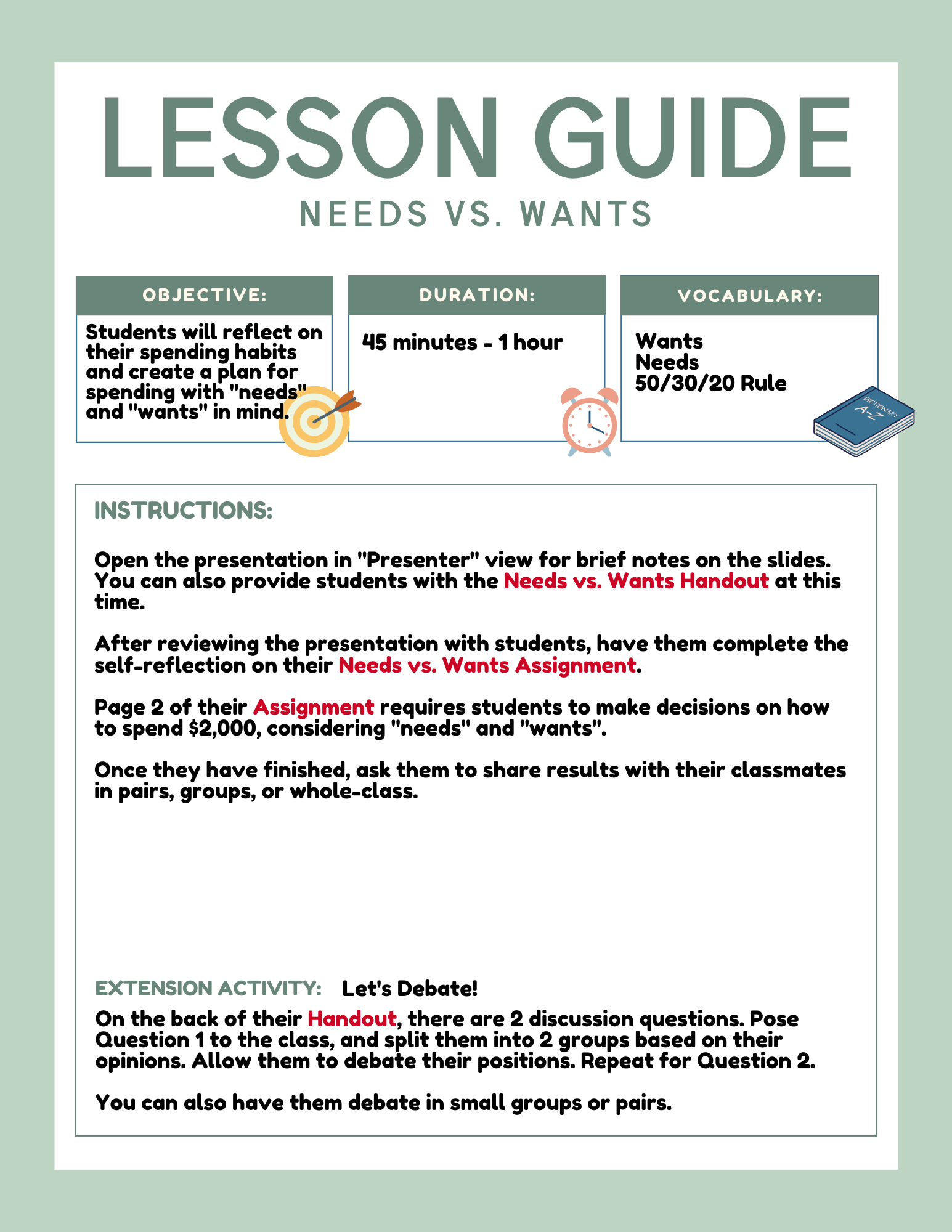 Financial Needs vs Wants Lesson — PREDEGREE