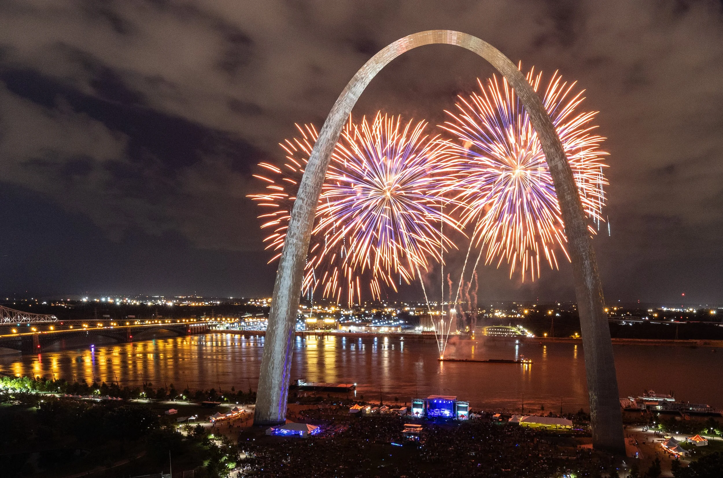 Gateway Arch At Night With Fireworks