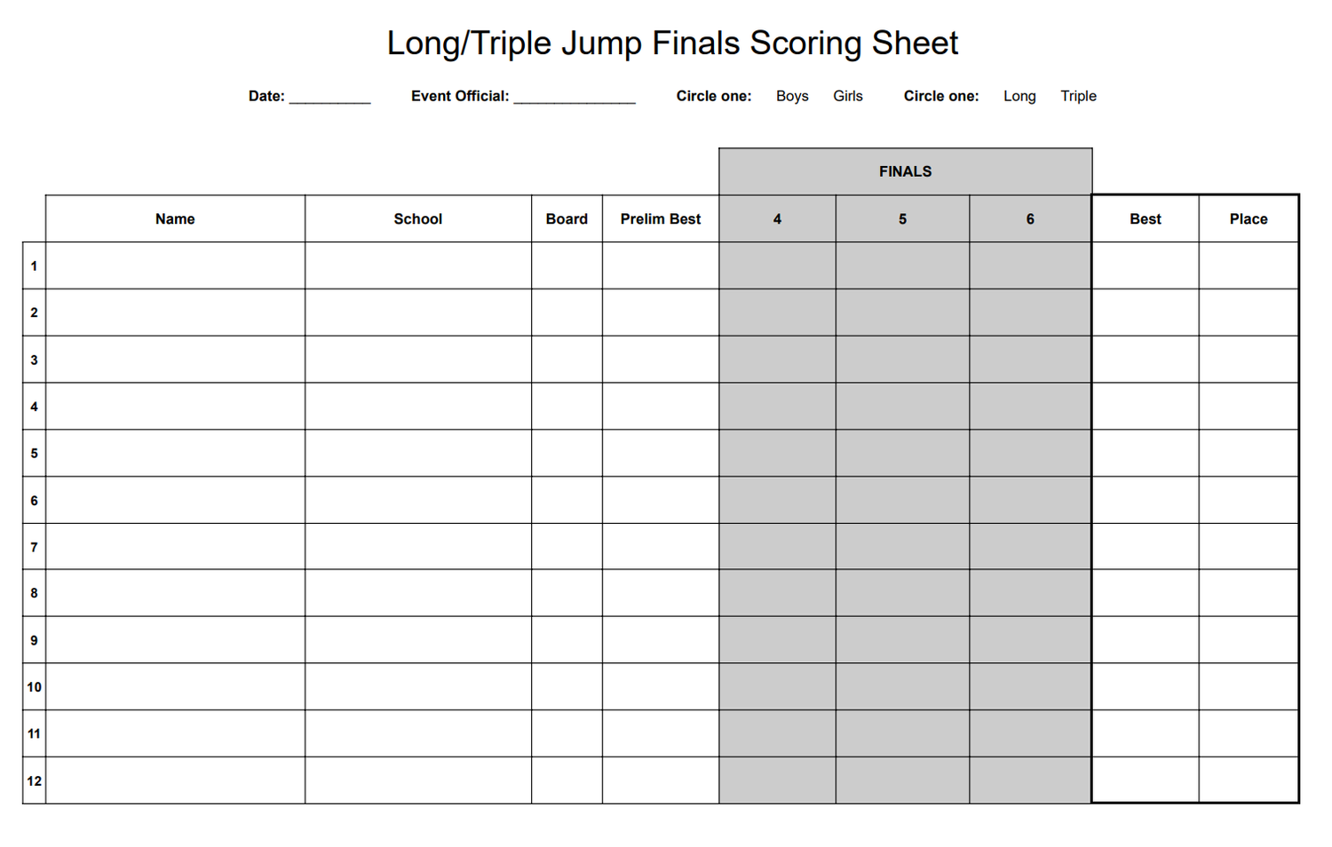 Digital Download: COMPLETE Track and Field Meet Scoring Sheets Workbook