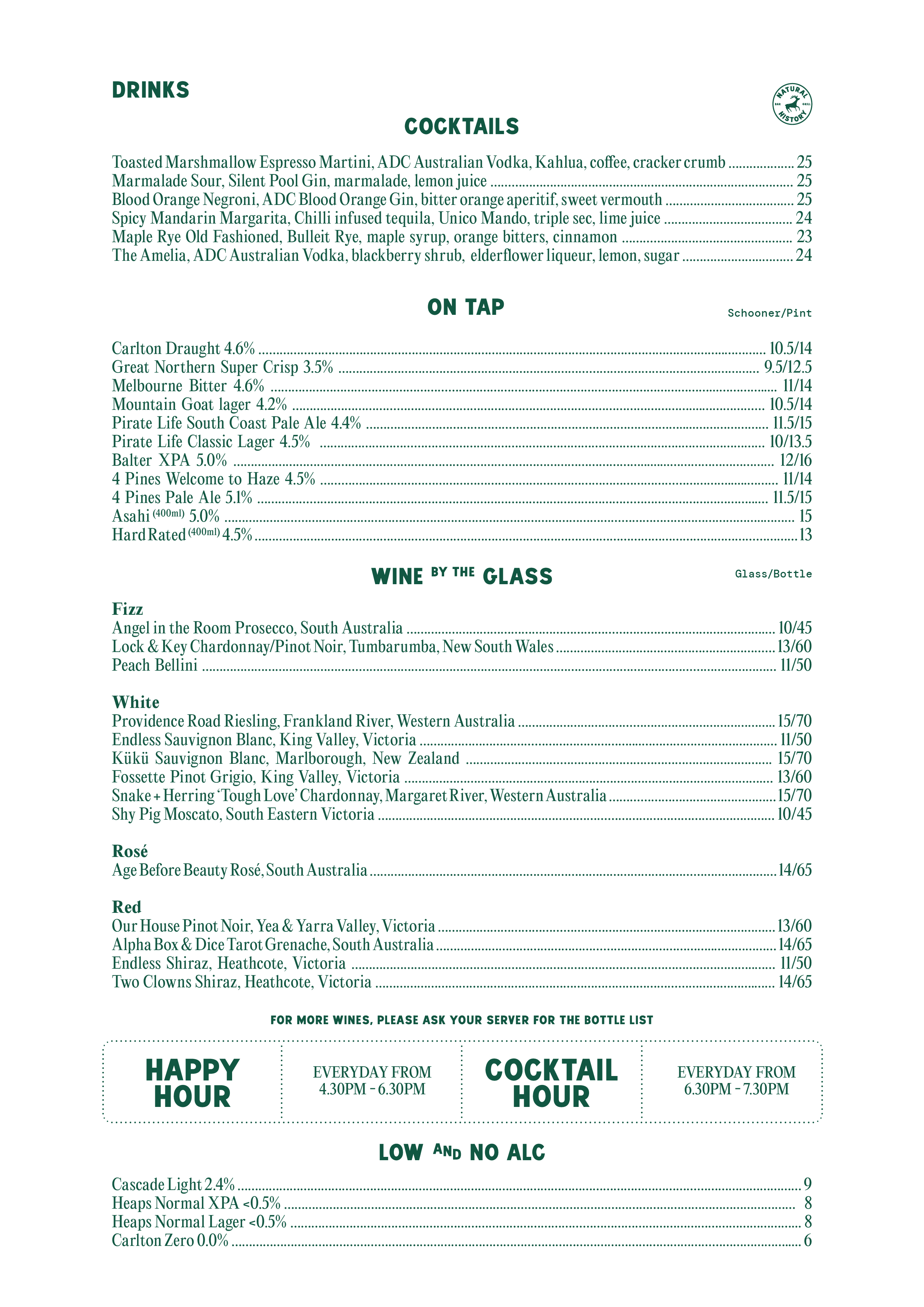 See Our Menu — Natural History Public Bar | Melbourne CBD Pub | Happy ...