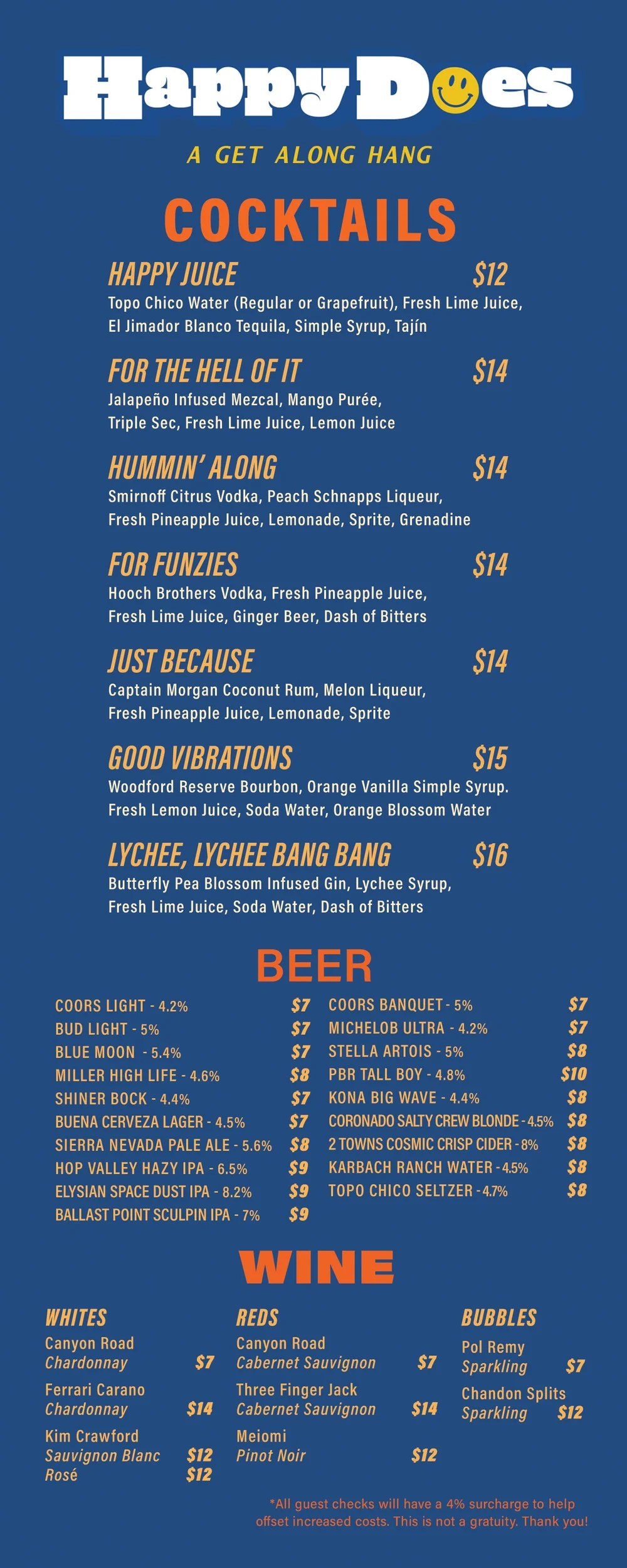 Menu — Happy Does Bar