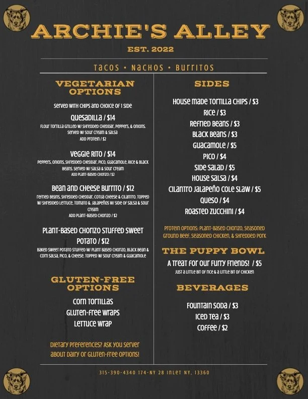 MENU — Archie's Alley