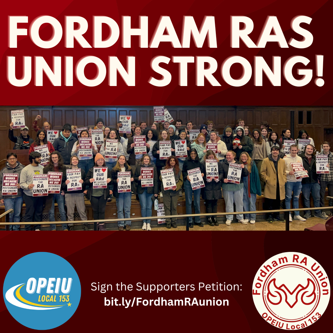 Fordham: Over 100 RAs & supporters rally for recognition — OPEIU Local 153