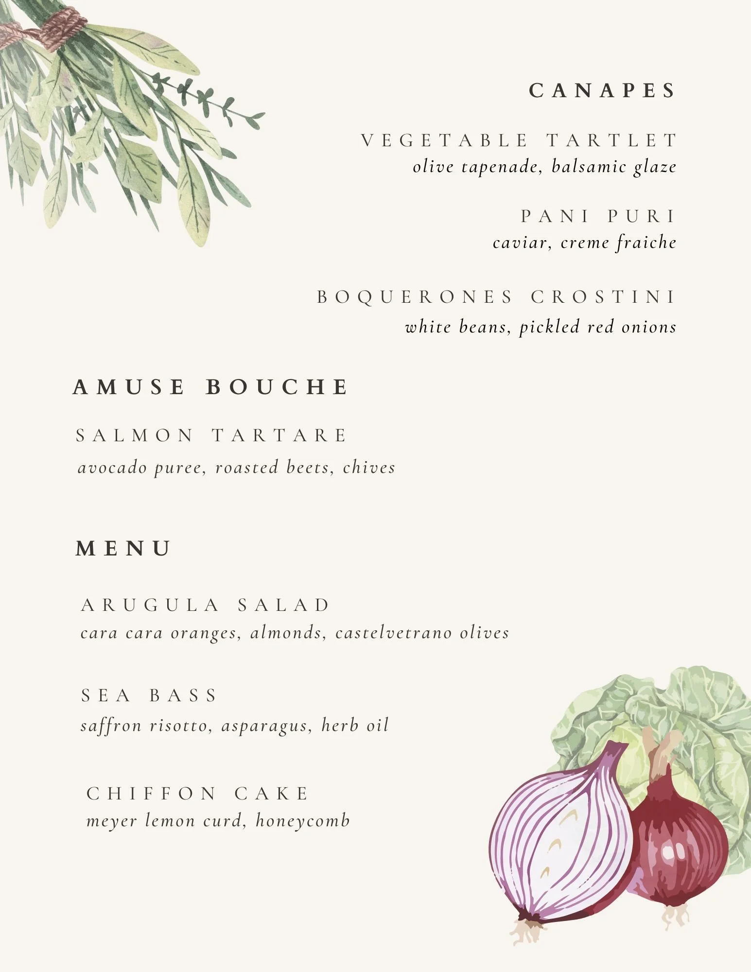 Sample Menus — Chef Paula McDade