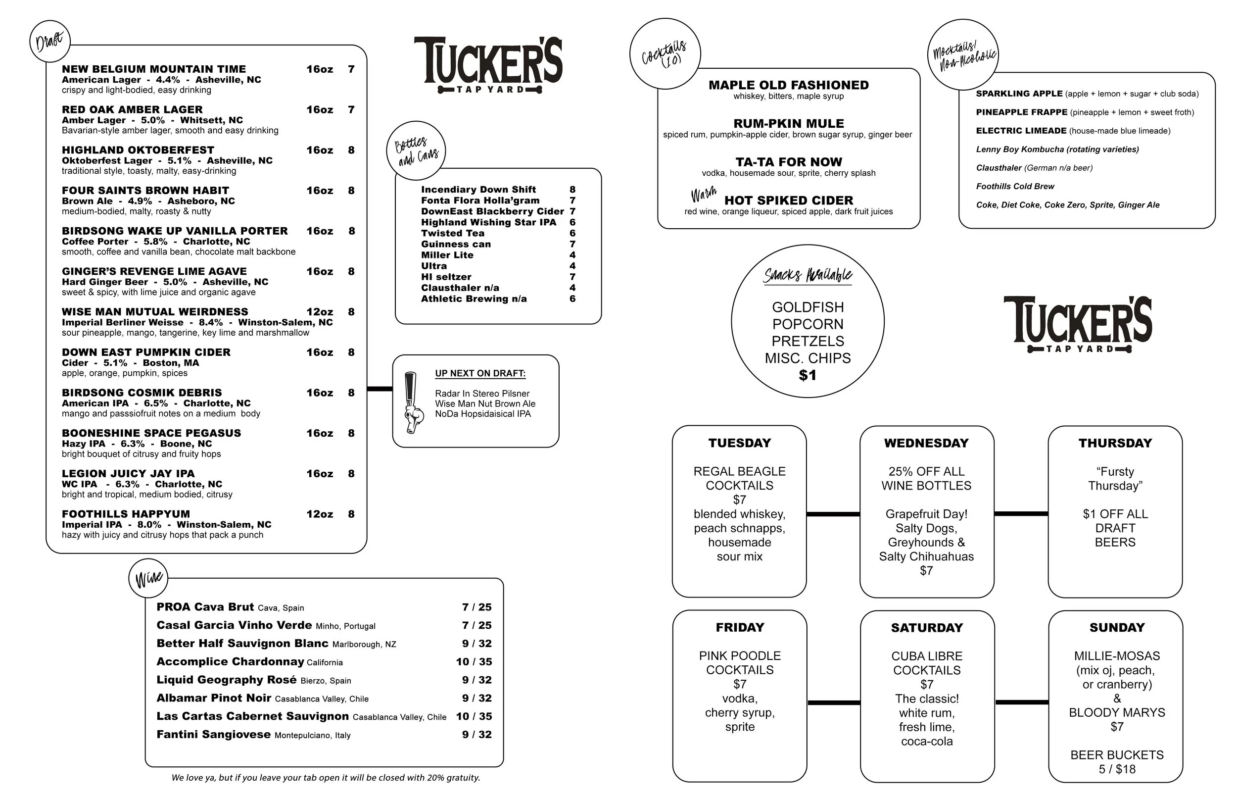 Menu — Tucker's Tap Yard