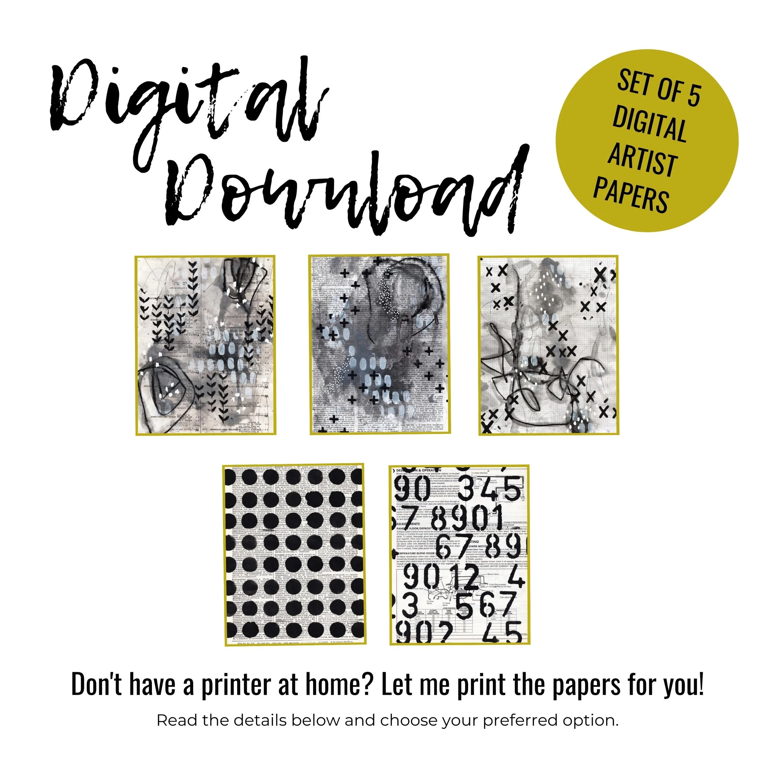 Black Messy Inky Artist Papers DIGITAL DOWNLOAD Set 4 — BB Henry Art