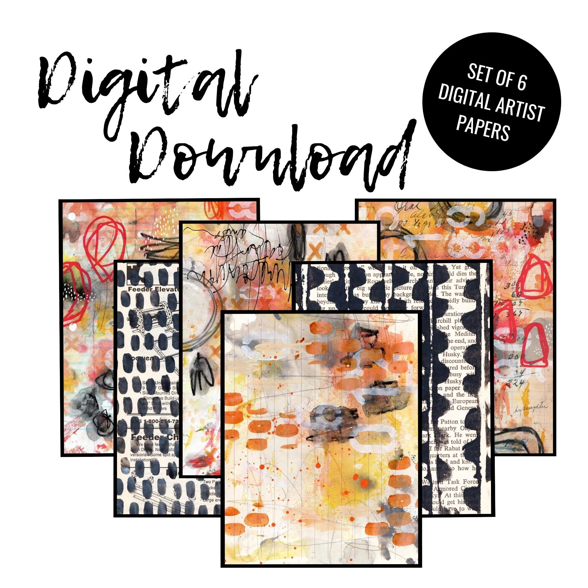 Black Messy Inky Artist Papers DIGITAL DOWNLOAD Set 5 — BB Henry Art