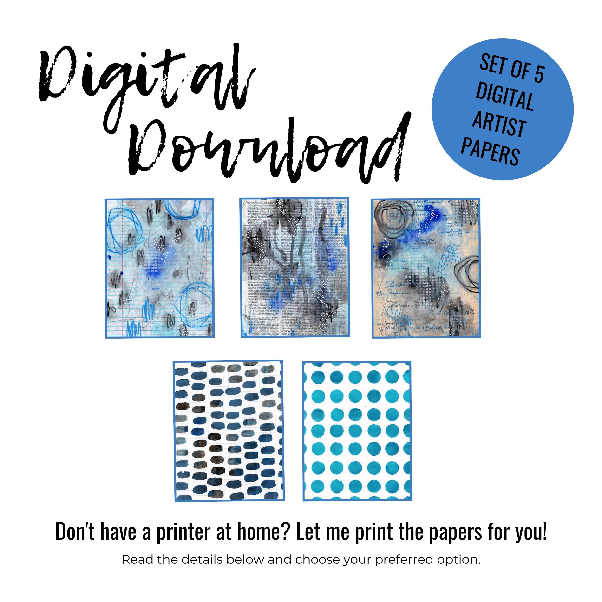 Blue Messy Inky Artist Papers DIGITAL DOWNLOAD Set 1 — BB Henry Art