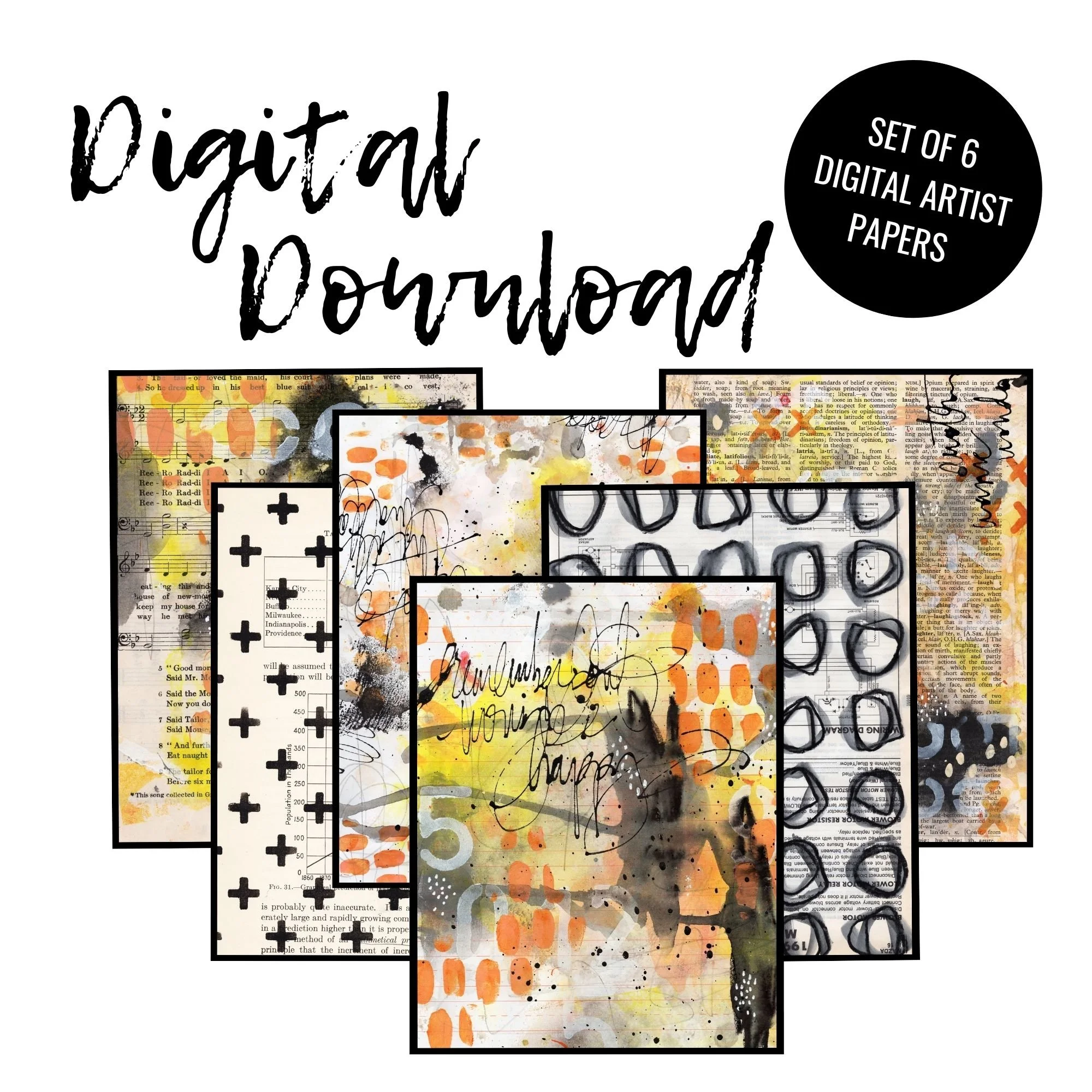 Black Messy Inky Artist Papers DIGITAL DOWNLOAD Set 2 — BB Henry Art