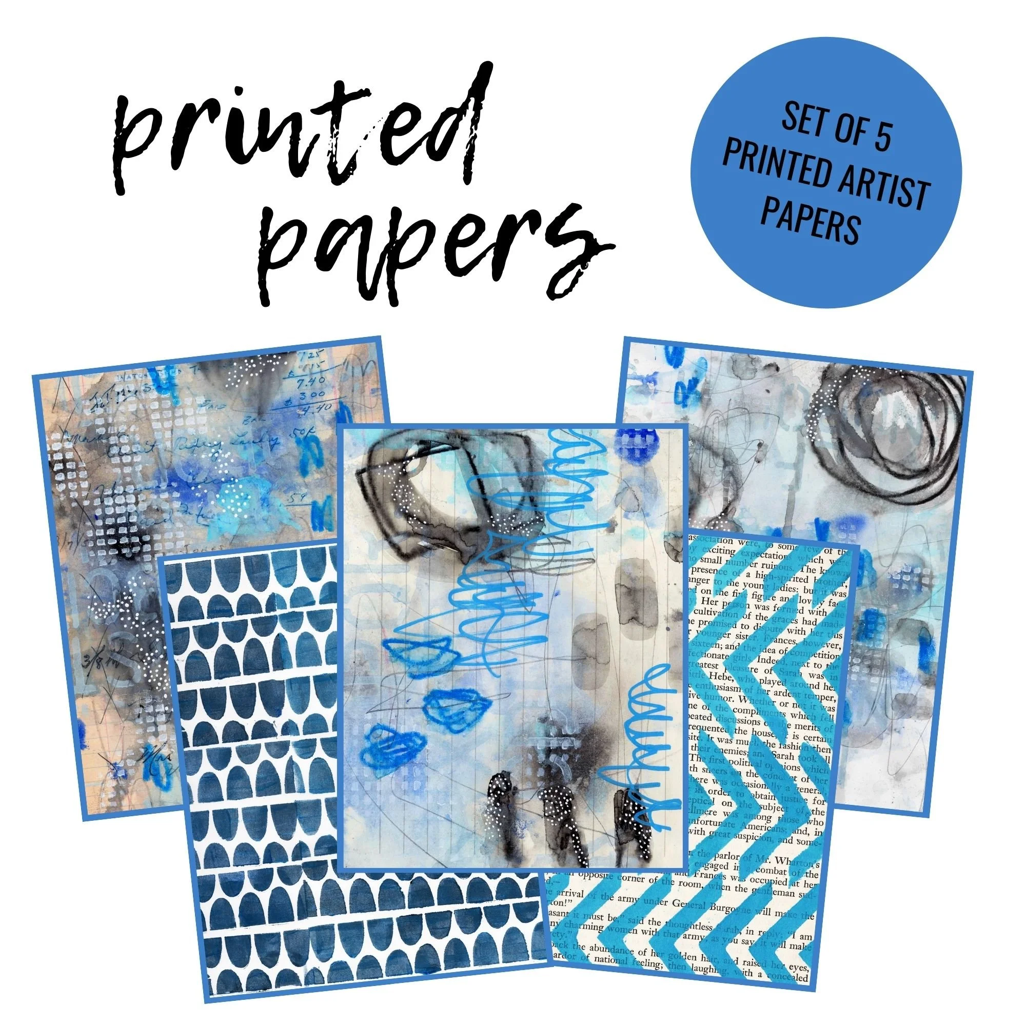 Blue Messy Inky Artist Papers DIGITAL DOWNLOAD Set 2 — BB Henry Art