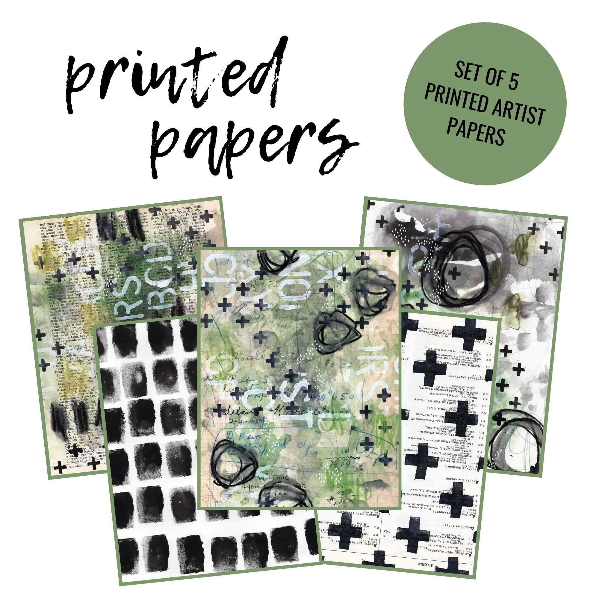 Green Messy Inky Artist Papers DIGITAL DOWNLOAD Set 2 — BB Henry Art