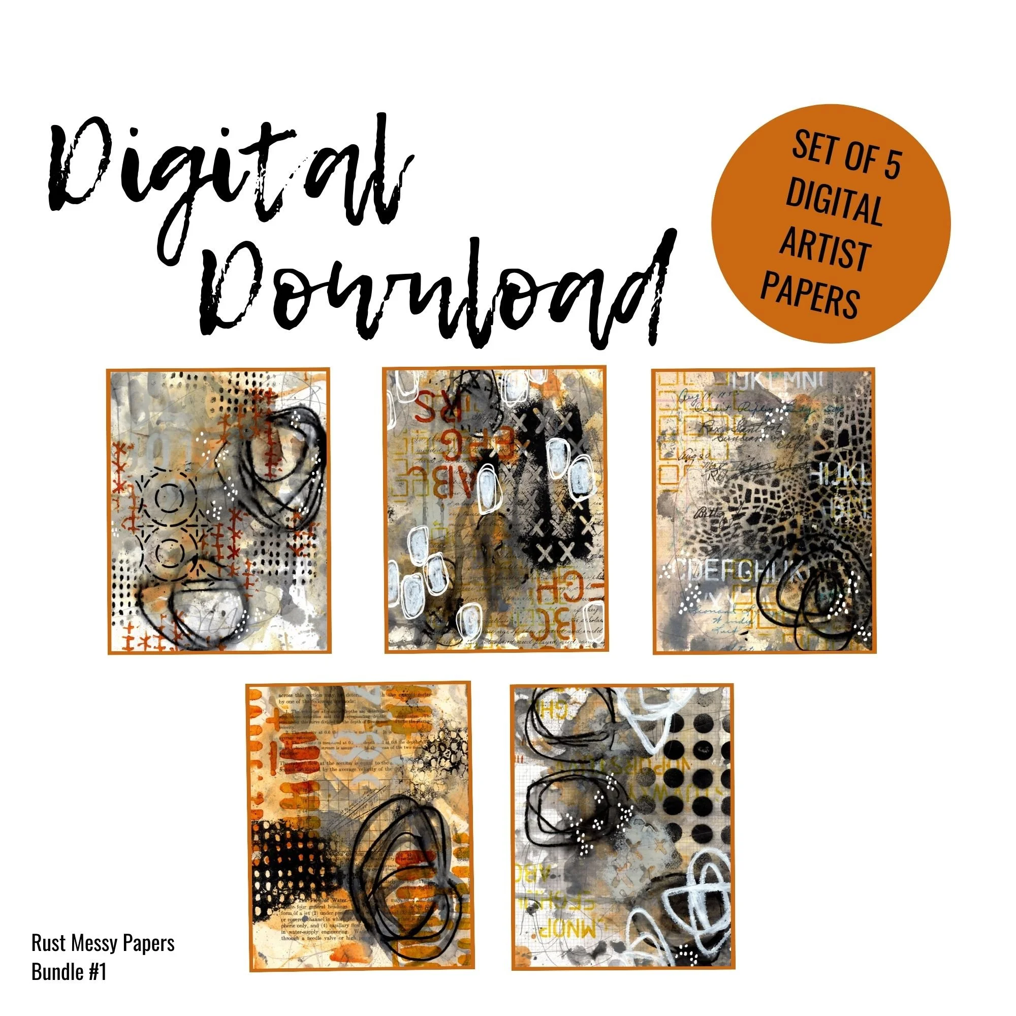 Teal Messy Inky Artist Papers DIGITAL DOWNLOAD Set 5 — BB Henry Art