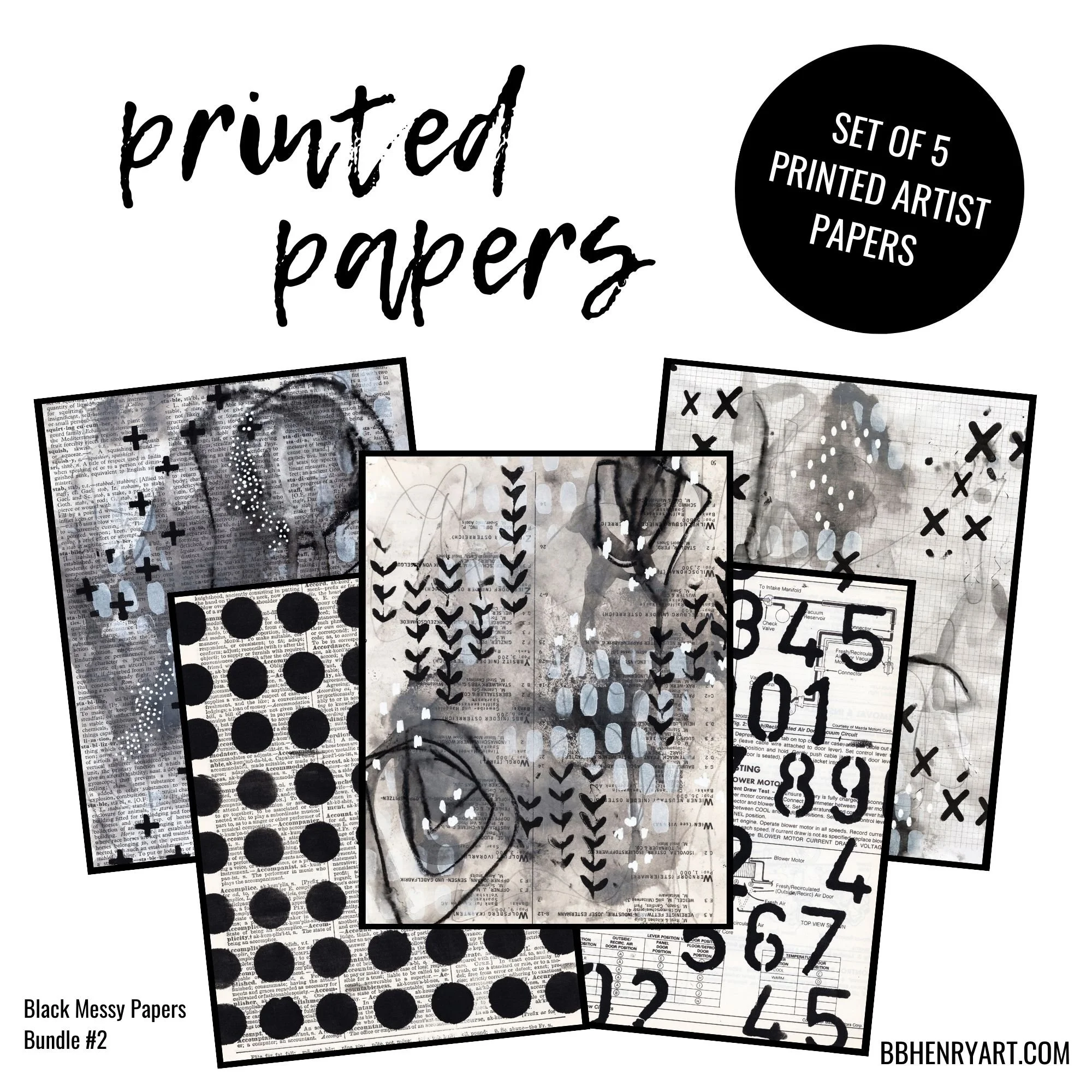 Black Messy Inky Artist Papers DIGITAL DOWNLOAD Set 2 — BB Henry Art