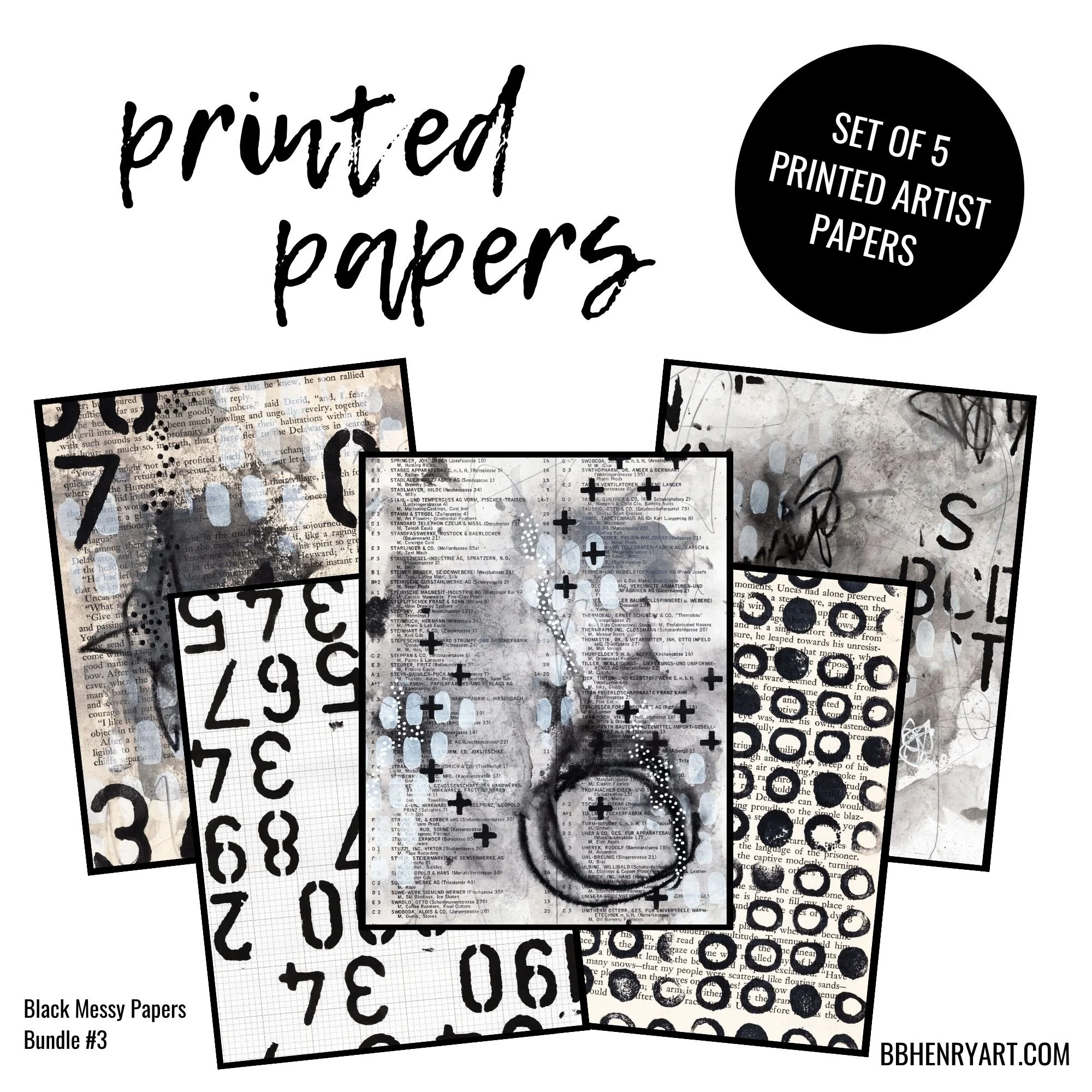 Black Messy Inky Artist Papers DIGITAL DOWNLOAD Set 3 — BB Henry Art