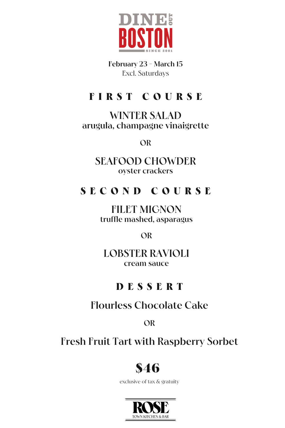 Dine Out Boston 2025 — Rose Town Kitchen & Bar