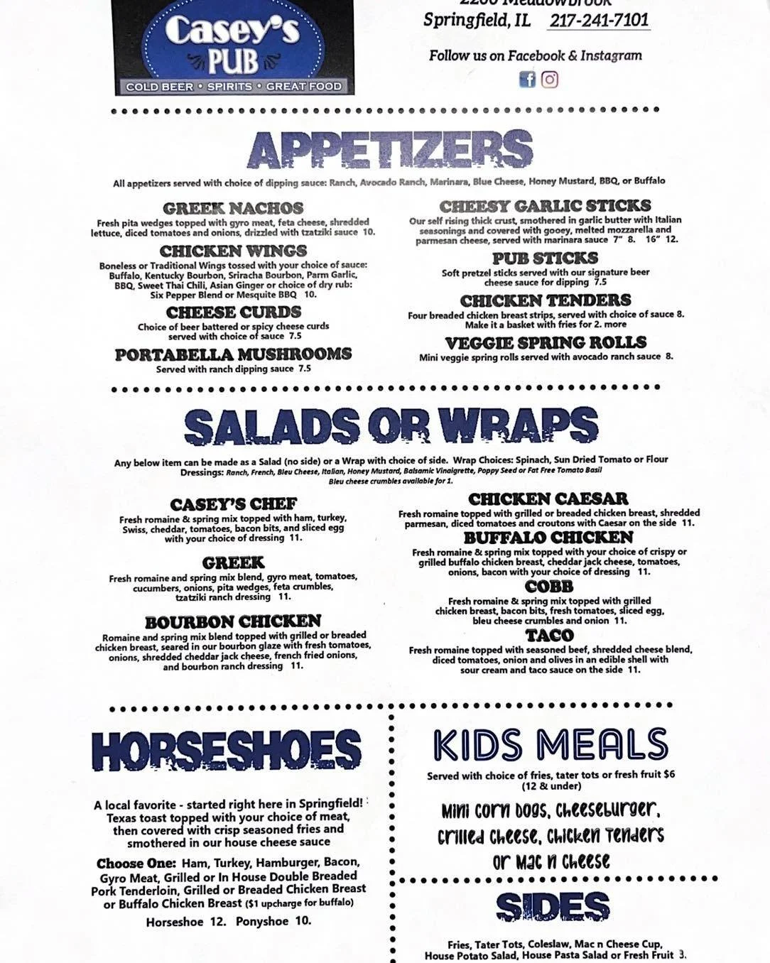 Casey's Pub Local Bar and Grill OPEN TO THE PUBLIC Full Menu BIG Raffle ...