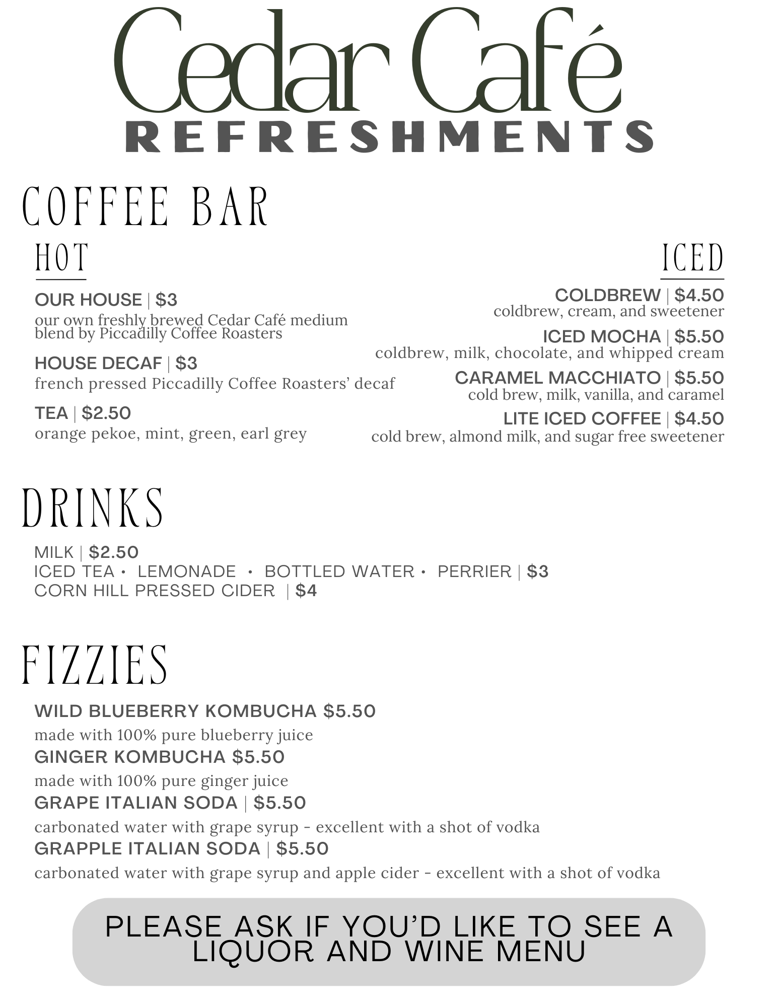 Cedar Café Menu — Corn Hill Nursery
