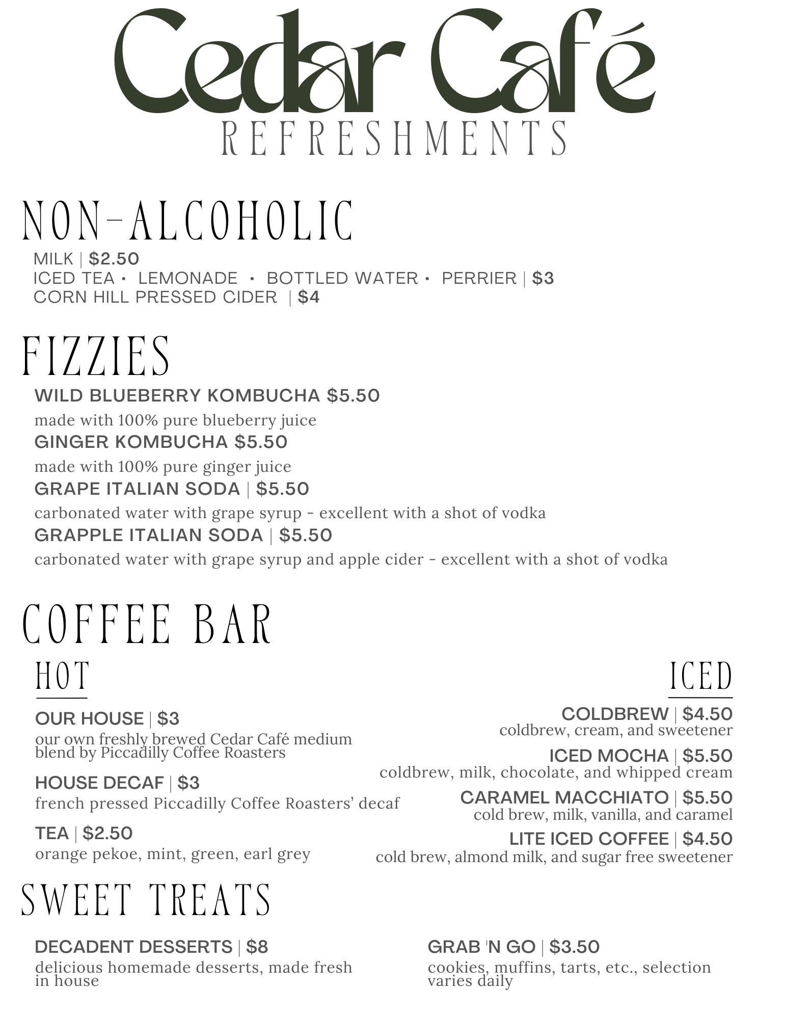 Cedar Café Menu — Corn Hill Nursery
