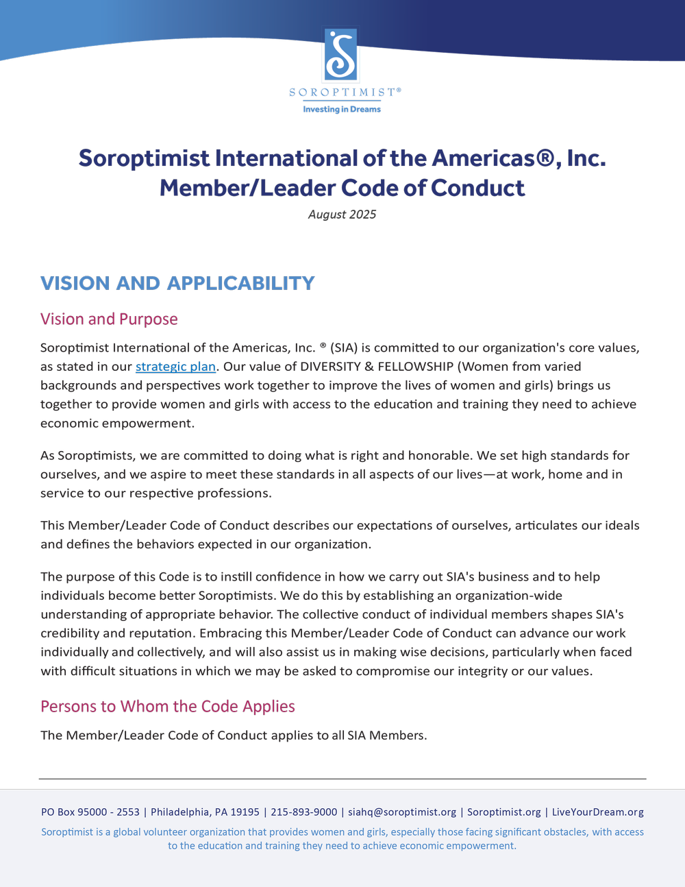 Signing is Now Open for our Code of Conduct! — Soroptimist Blog