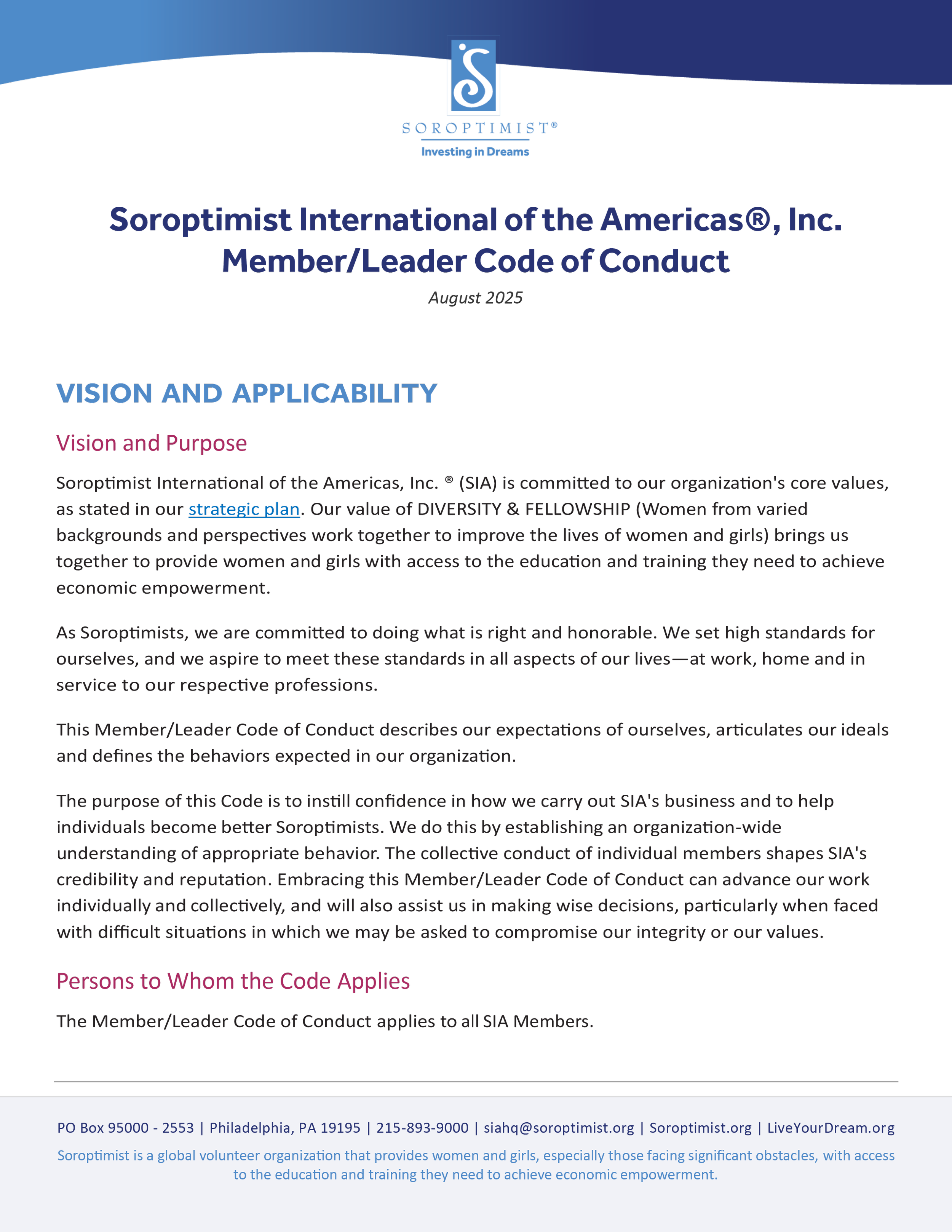 Signing is Now Open for our Code of Conduct! — Soroptimist Blog