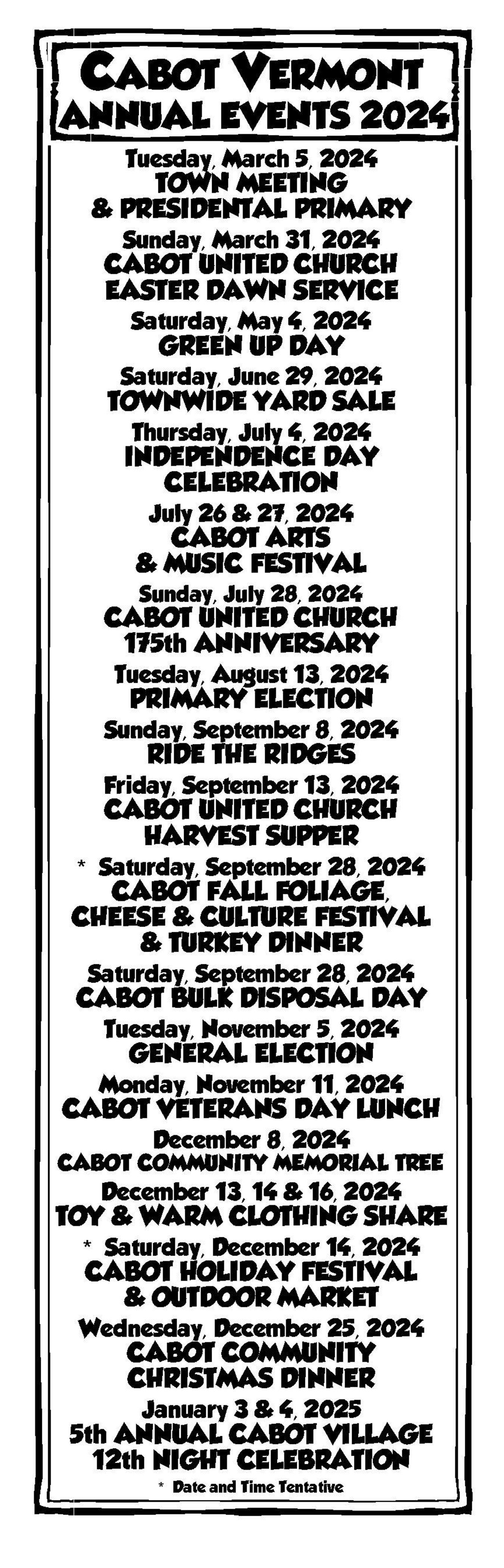 Cabot Annual Events — Cabot Chronicle