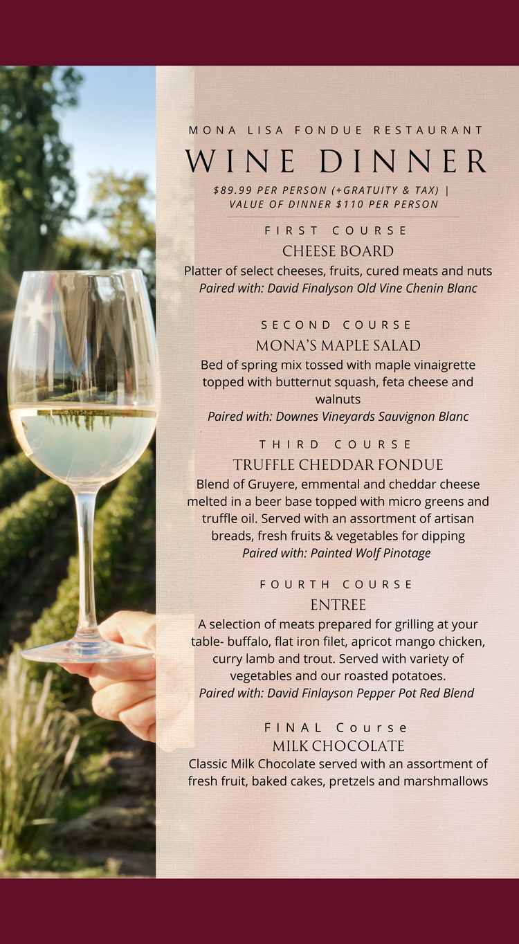 Gourmet Wine Dinner | Wine Tasting With 4-Course Fondue — The Mona Lisa Fondue Restaurant