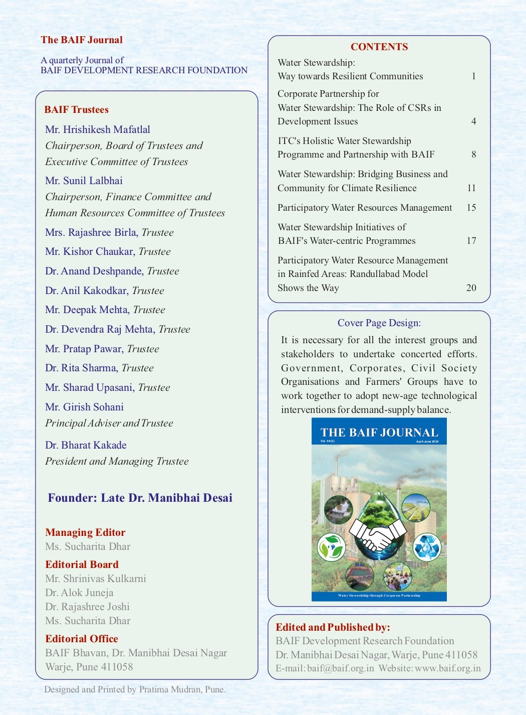 BAIF Journal Special Issue: Water Stewardship Through Corporate ...