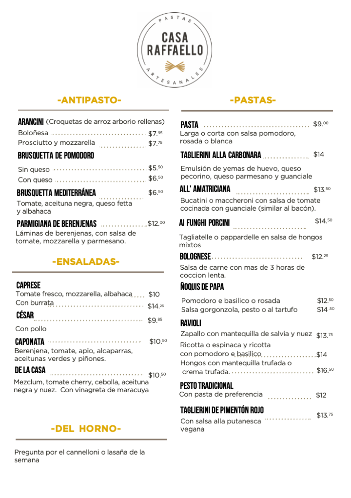 Menu 1 — Casa Raffaello