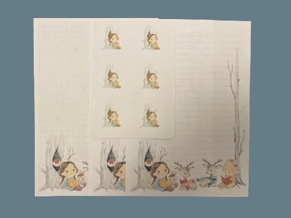 Winter Woodland & Girl Bookclub Stationery, letter writing paper ...