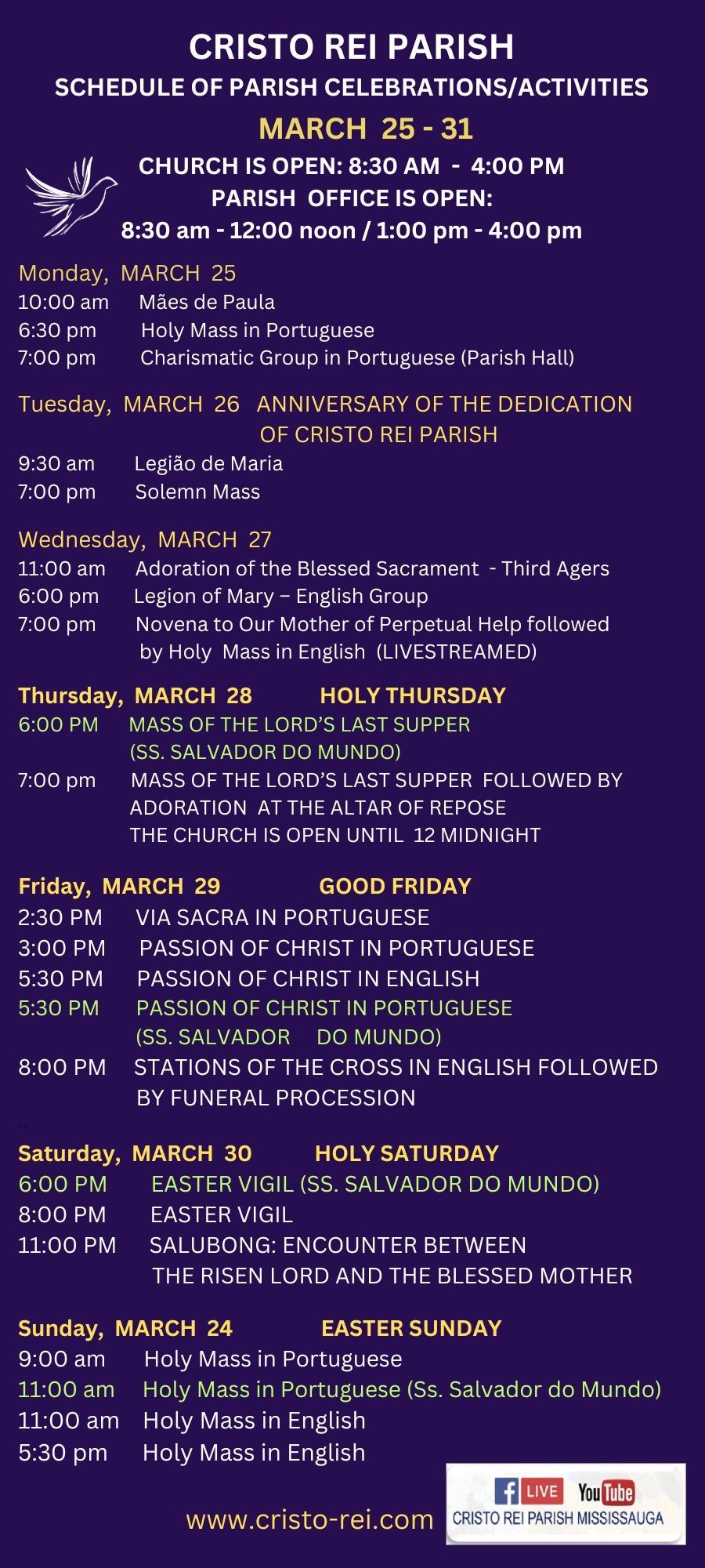 PARISH CALENDAR — Cristo Rei Parish