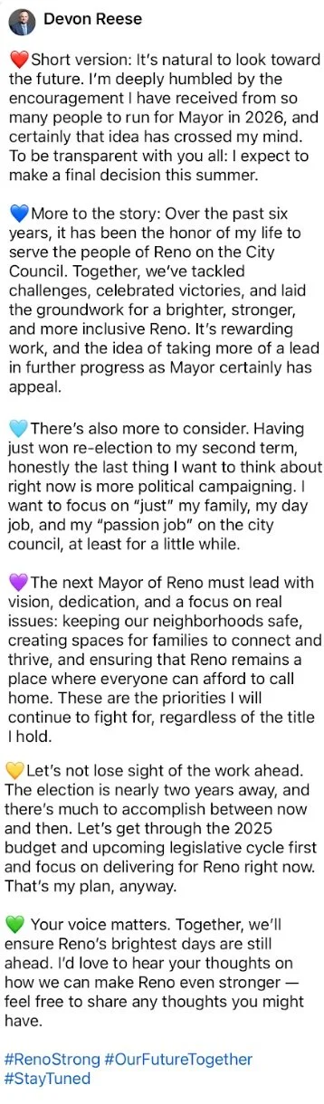 Politics in 2025? Reese is Chumming for Support. — Picon Press Media