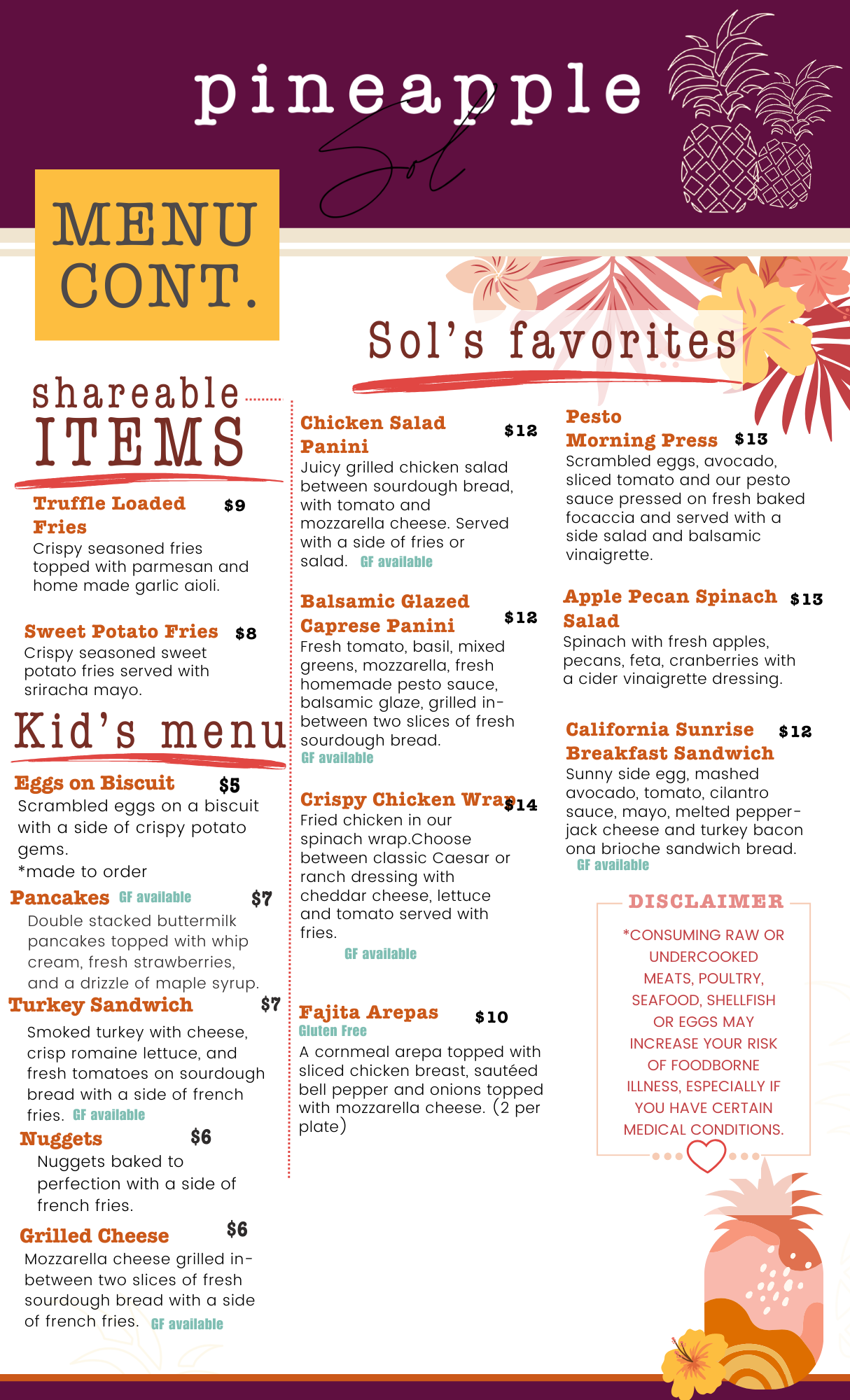 Menus — Pineapple Sol
