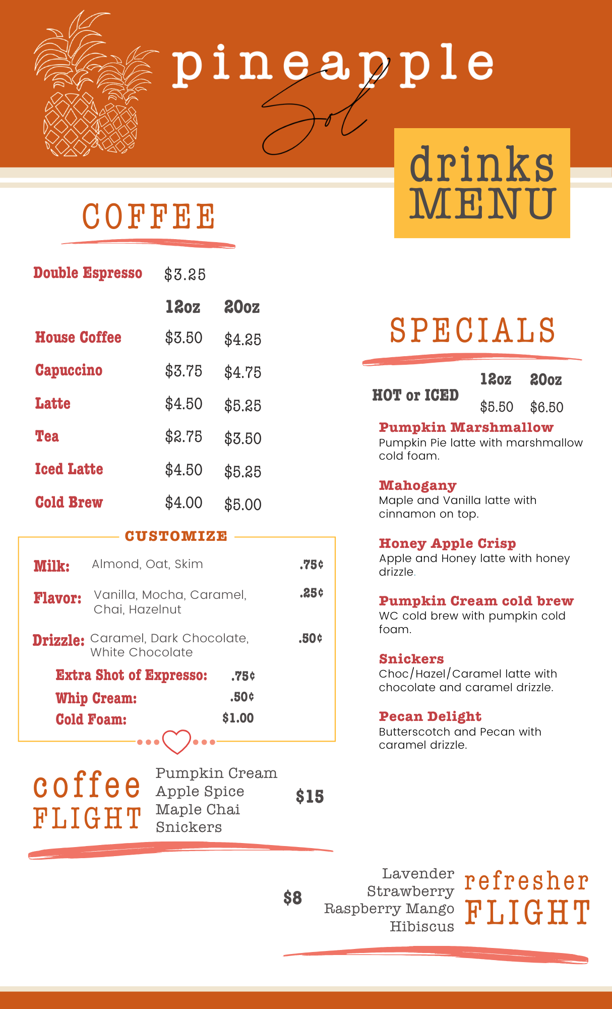 Menus — Pineapple Sol