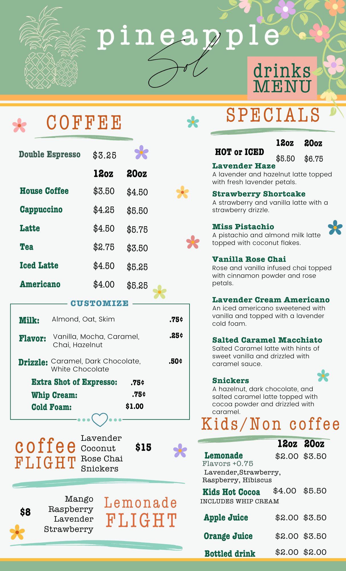 Menus — Pineapple Sol