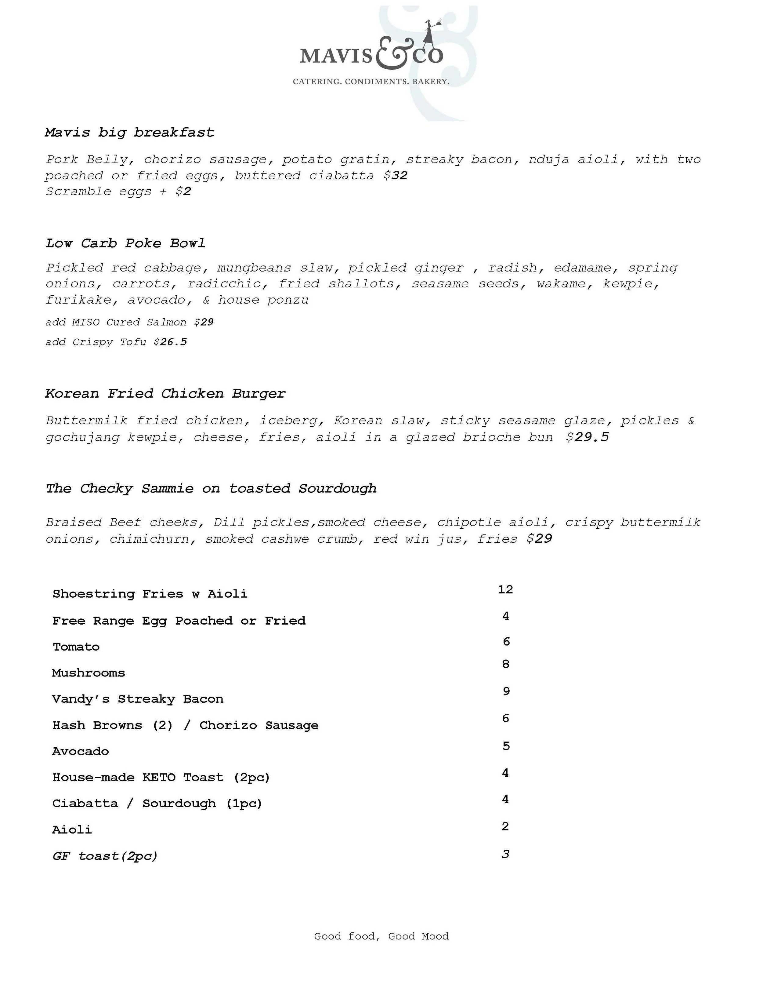 Hamilton East Menu — MAVIS & Co