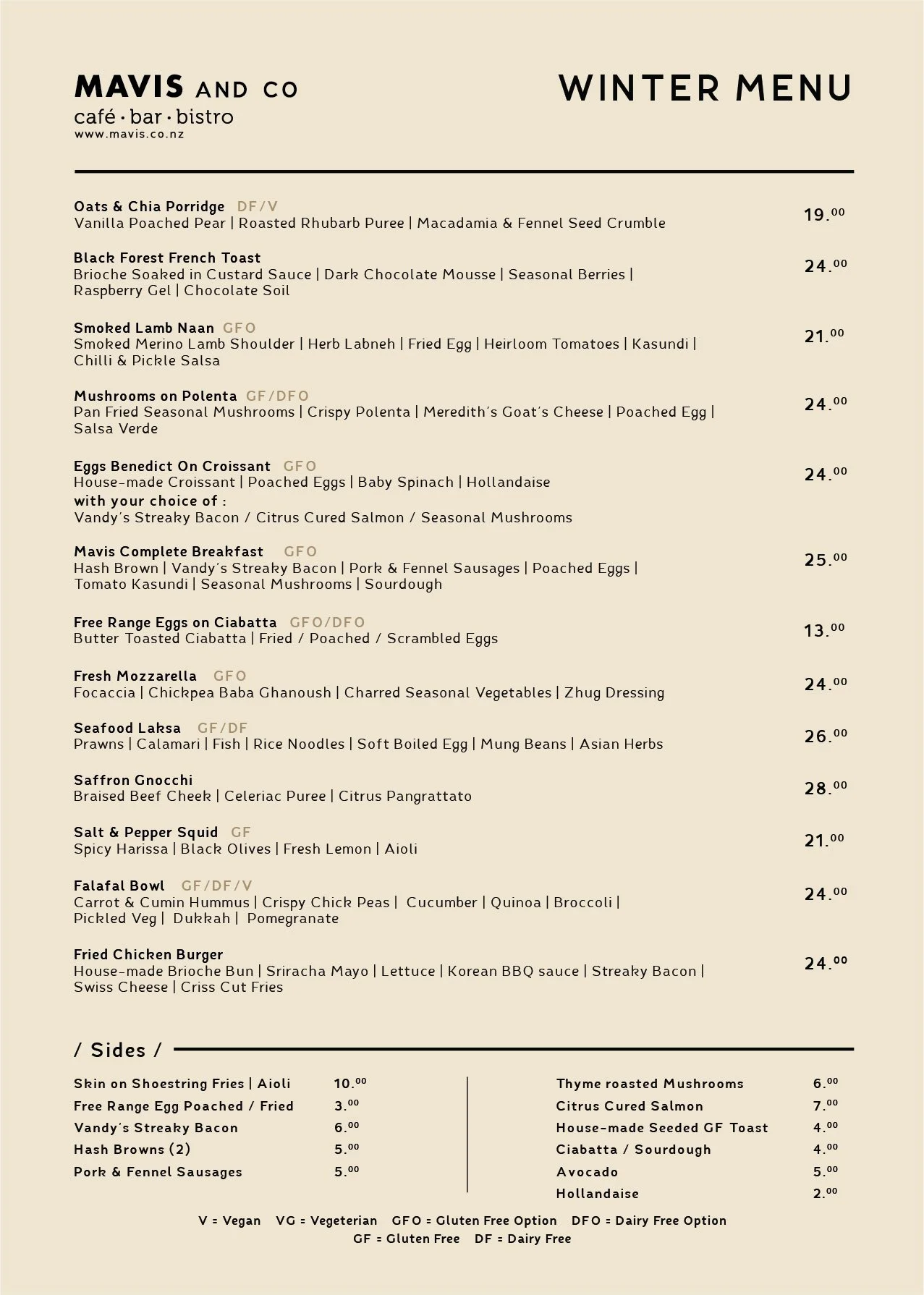 Rototuna Menu — MAVIS & Co