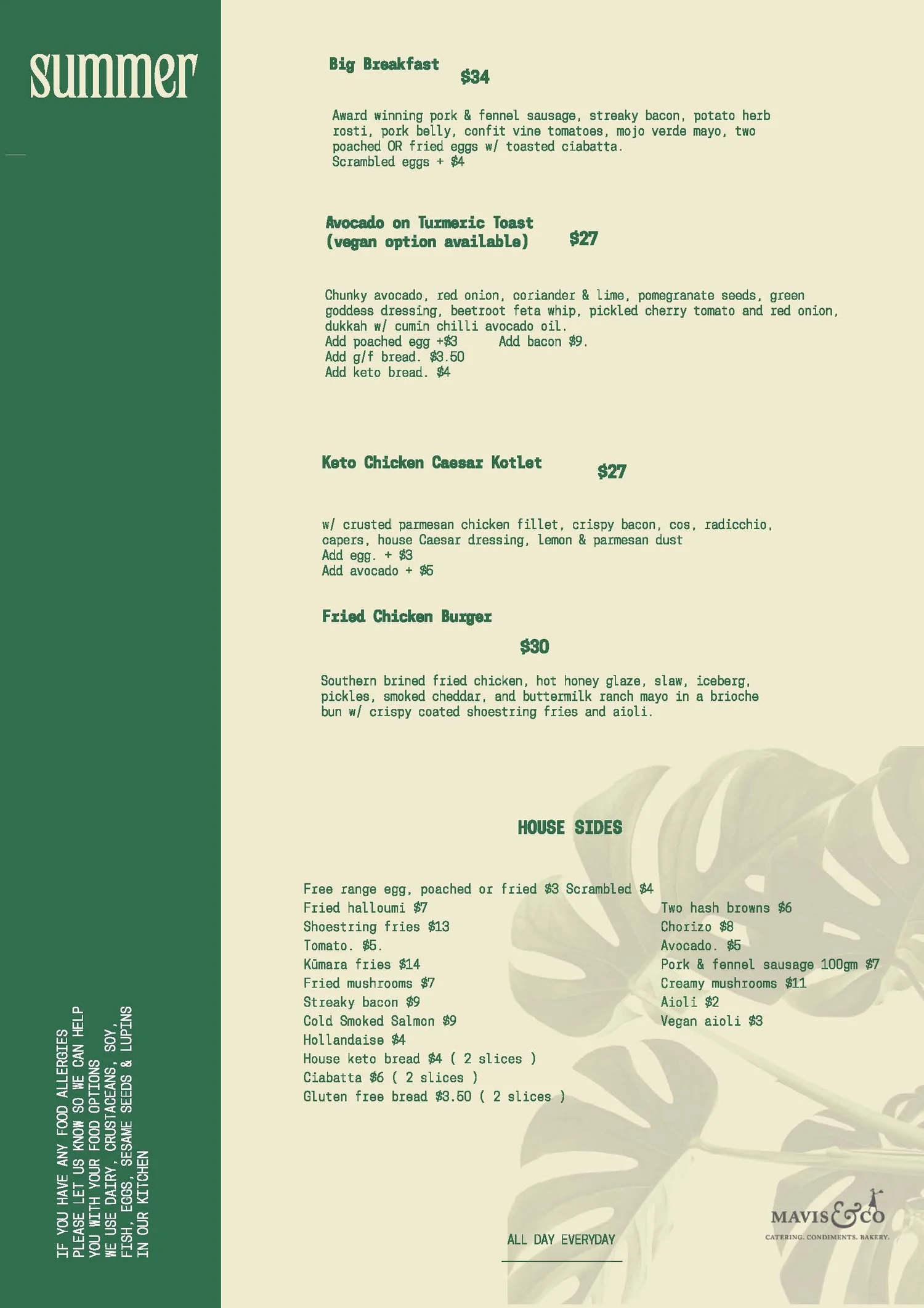 Hamilton East Menu — MAVIS & Co