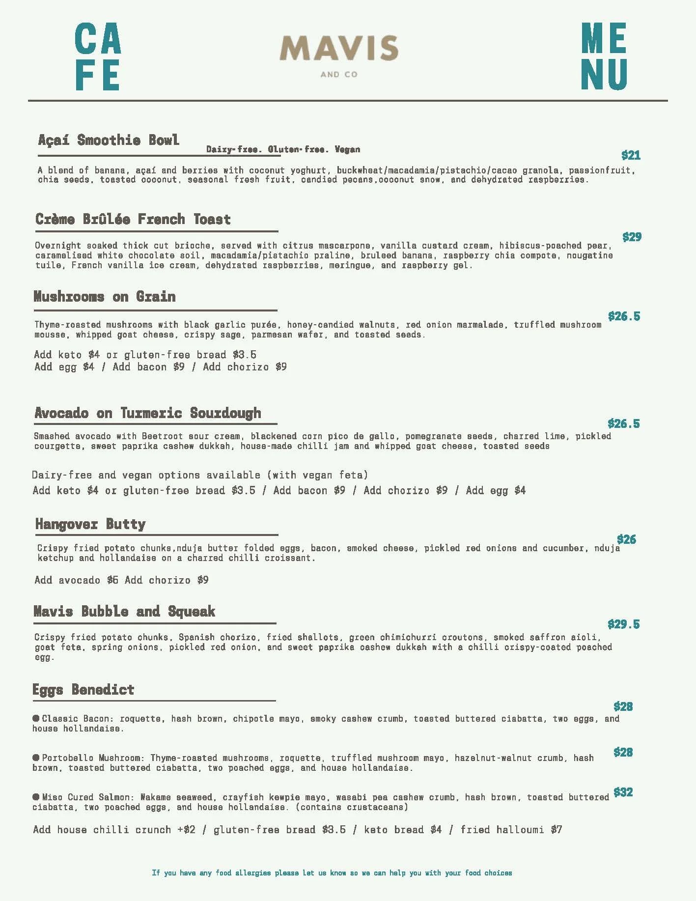 Rototuna Menu — MAVIS & Co