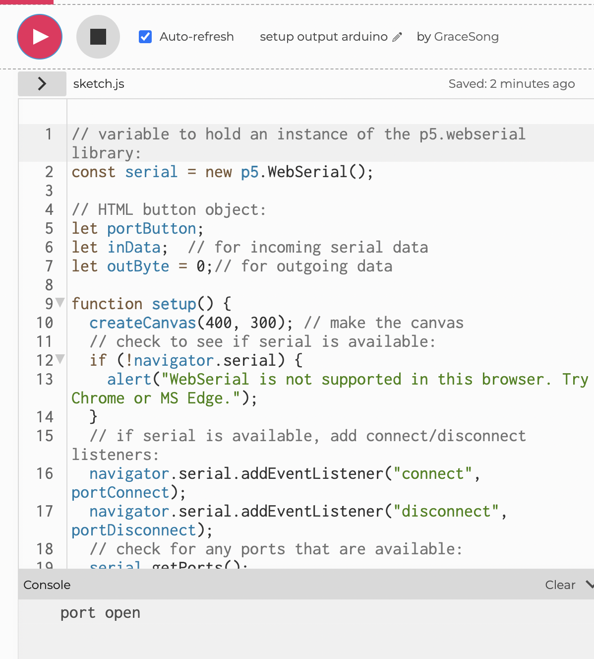 Lab Serial Input To P5js Using The P5webserial Library — Grace Song