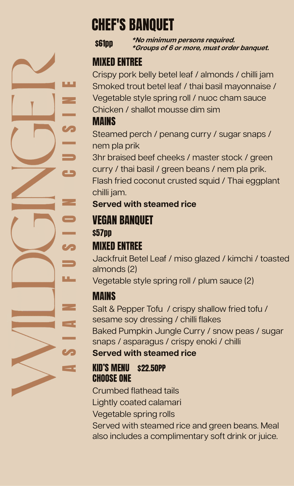 Food menu — Wildginger Huskisson