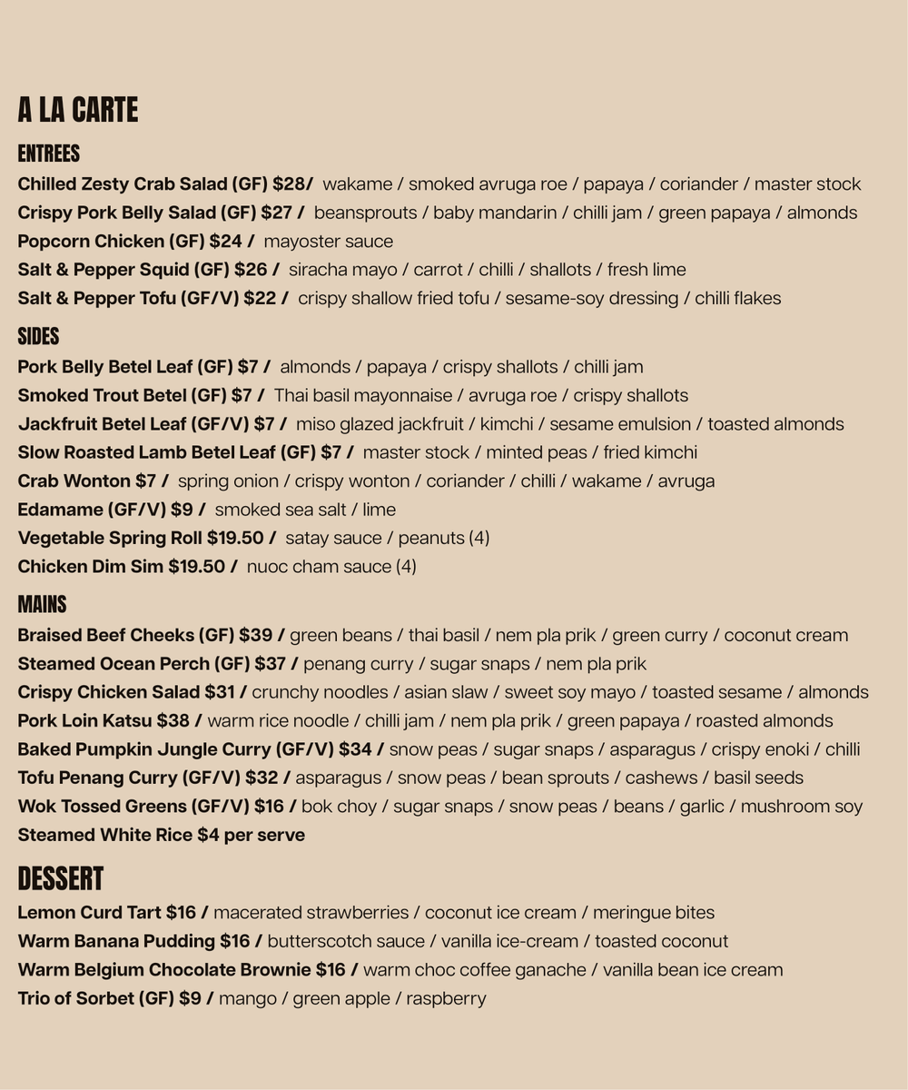 Food menu — Wildginger Huskisson