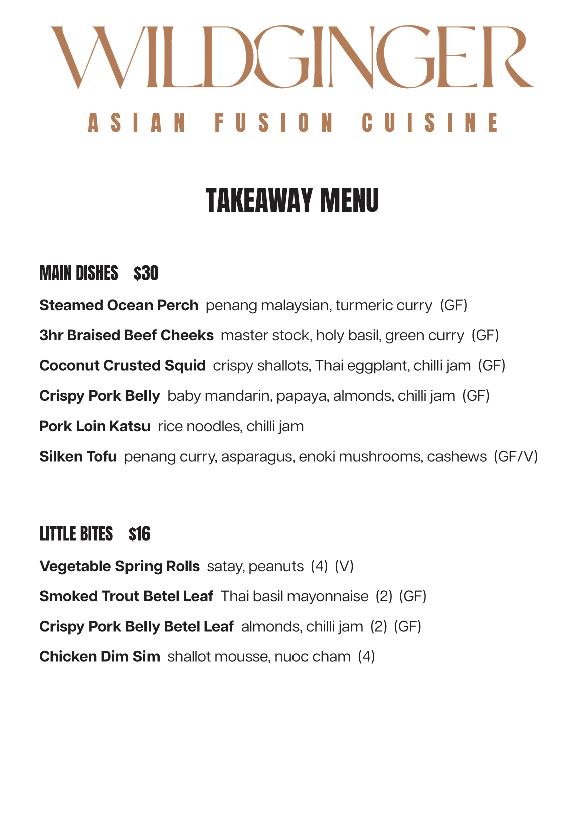 Food menu — Wildginger Huskisson