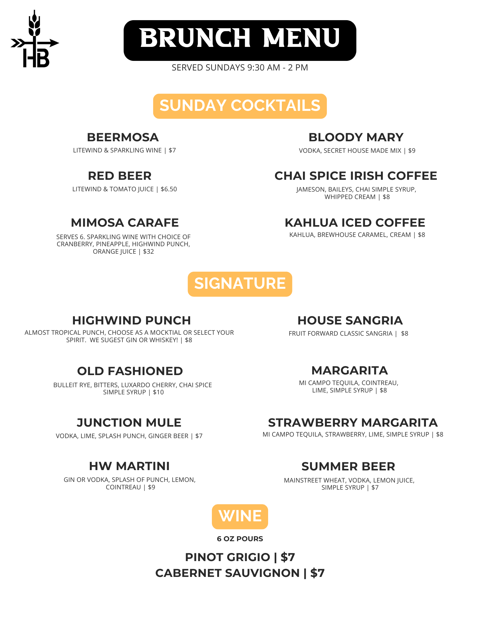Brunch Menu — Highwind Brewing Co.
