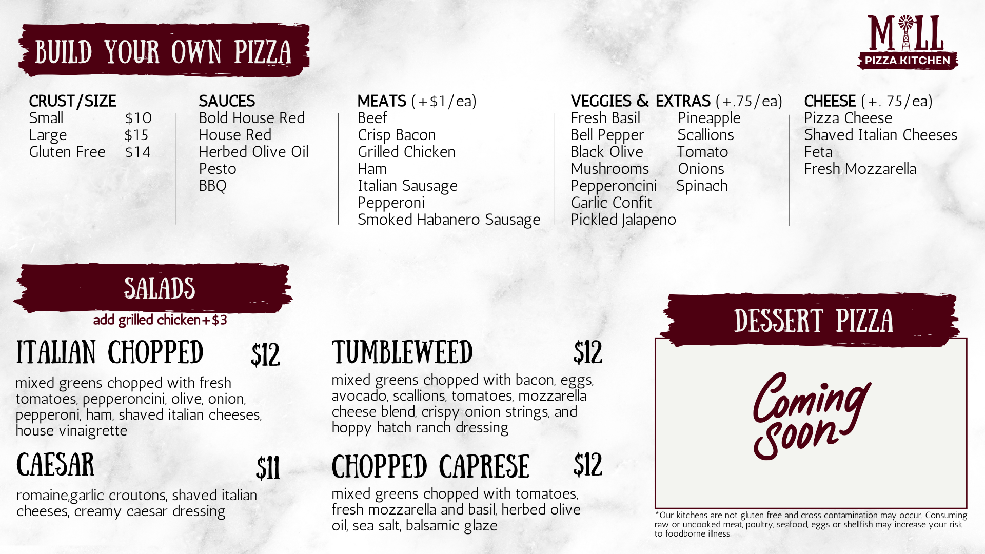 Mill Pizza Menu — Highwind Brewing Co.