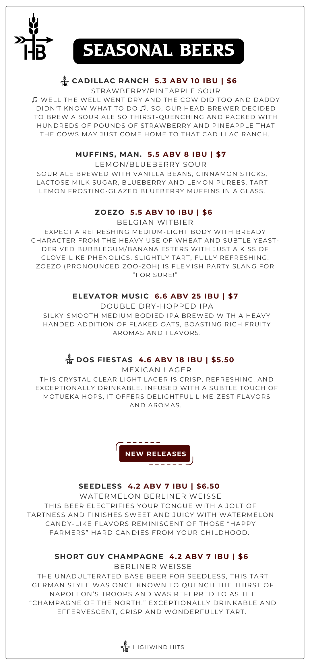 Our Beer — Highwind Brewing Co.