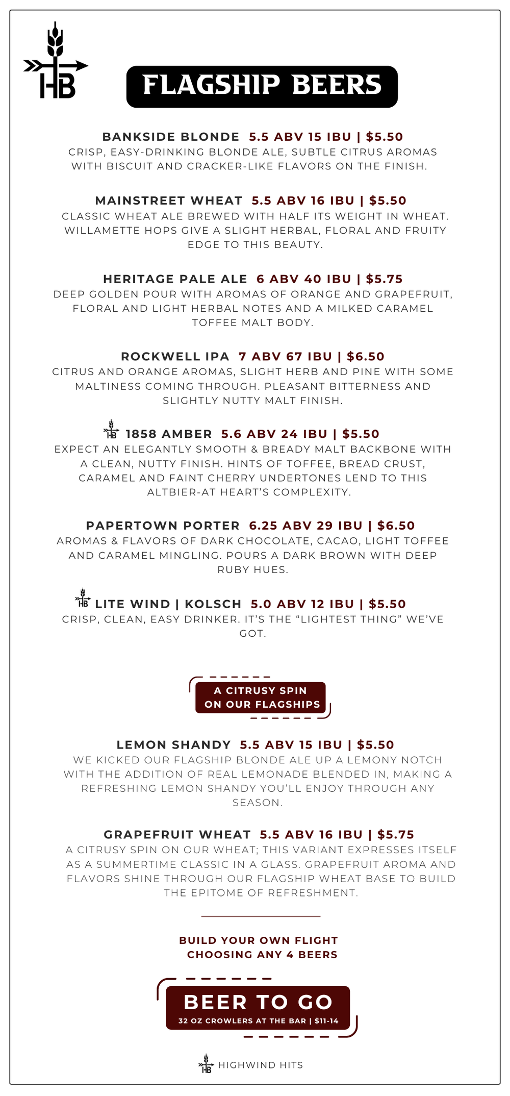 Our Beer — Highwind Brewing Co.