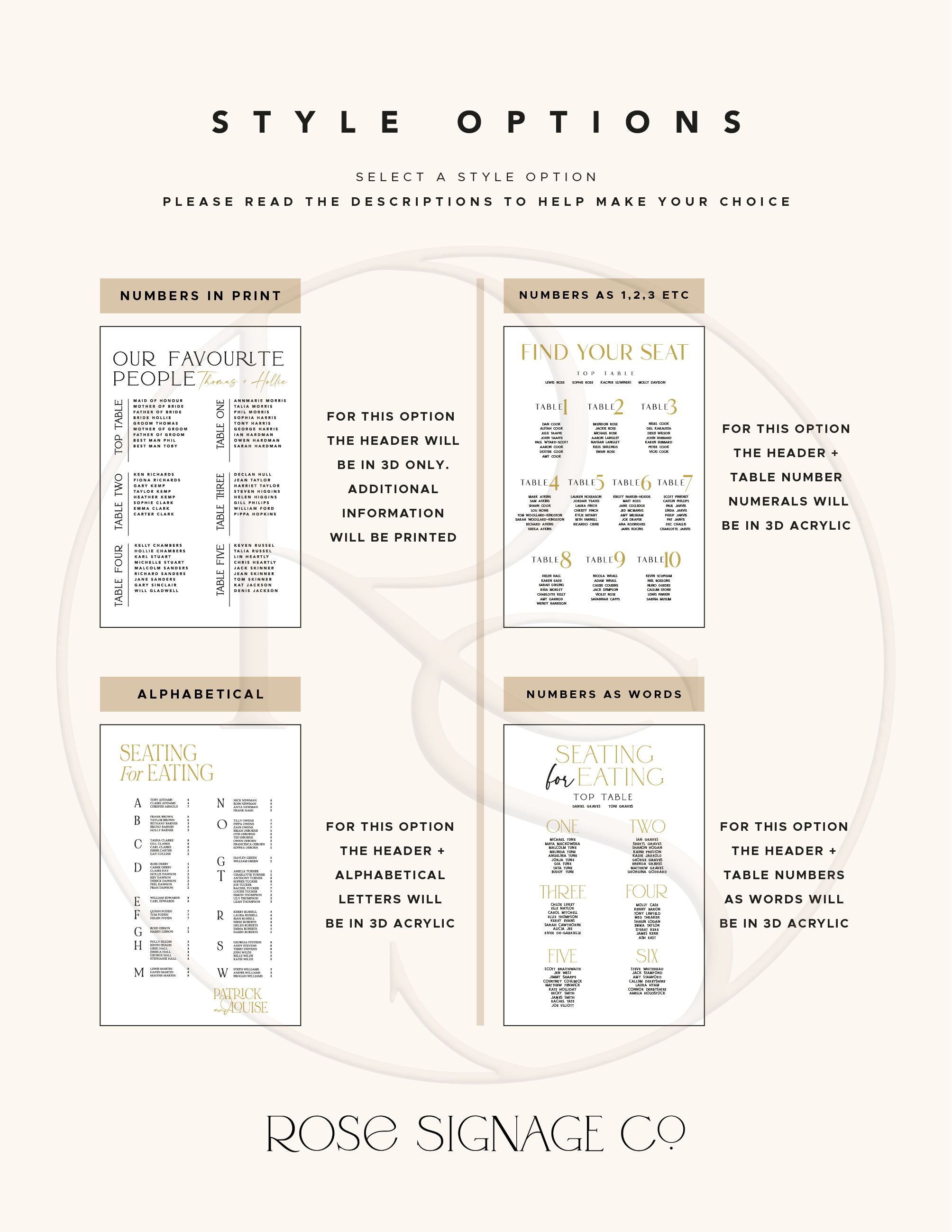 Rectangle Seating Plan — Rose Signage Co.