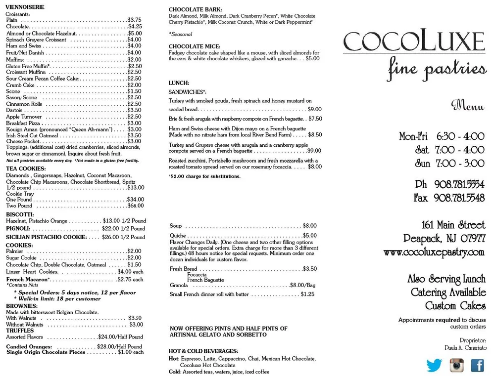 Menus — CocoLuxe Fine Pastries