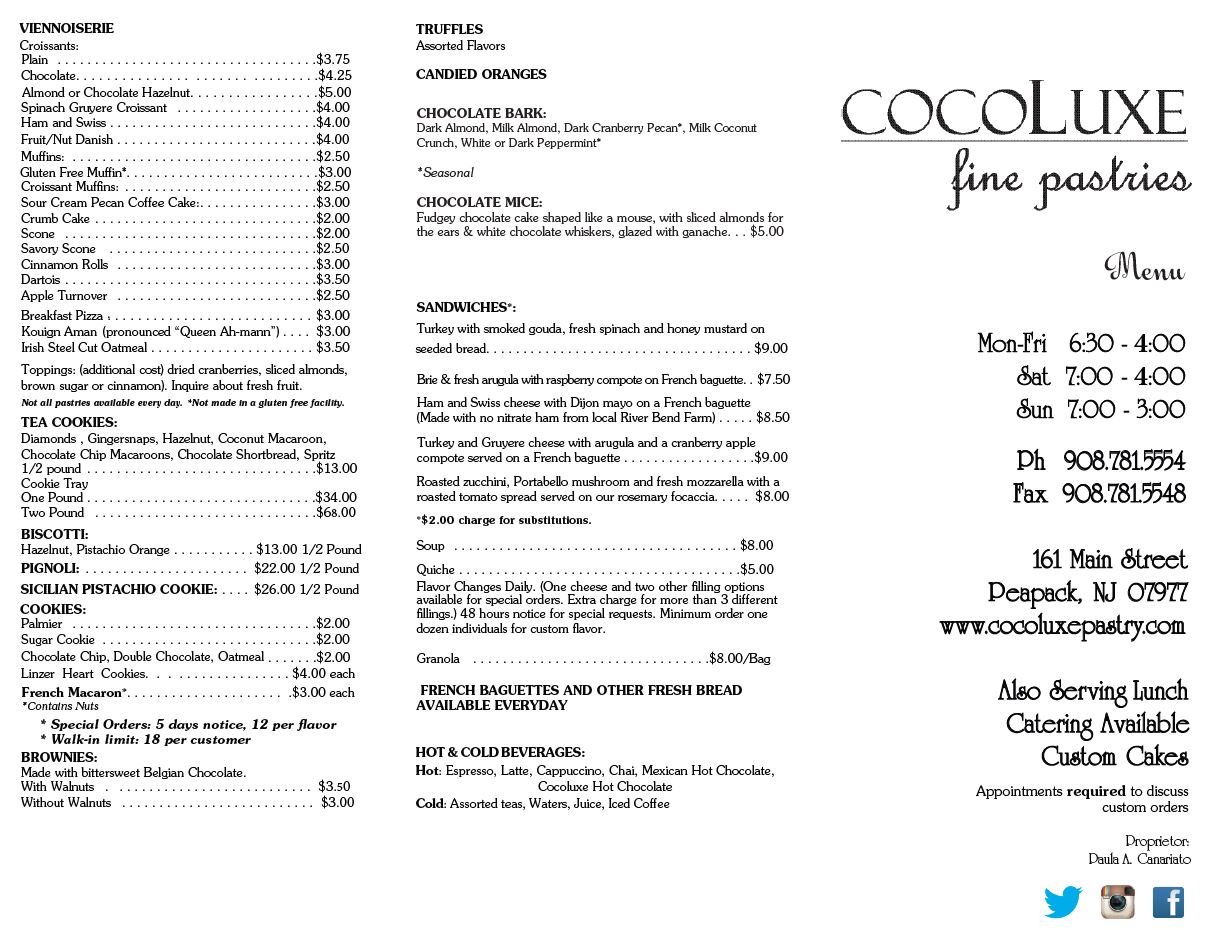 Menus — CocoLuxe Fine Pastries